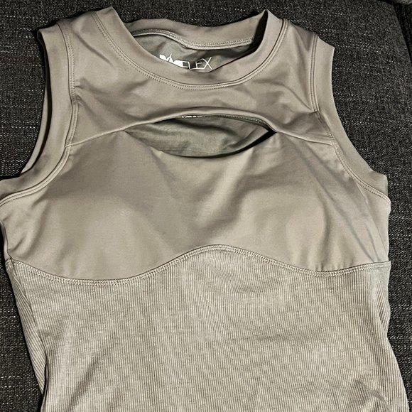 POPFLEX | Tops | Popflex Small Peekaboo Crew Tank Smoky Taupe | Poshmark